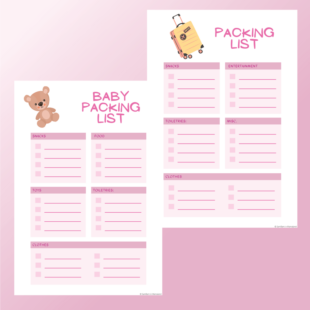 Cute Baby and General Packing List Printable Template Bundle