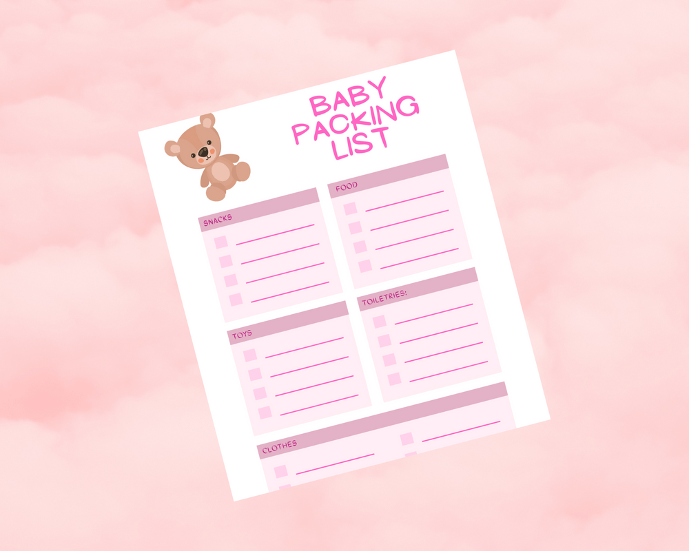 Cute Travel Baby Packing List Printable Template
