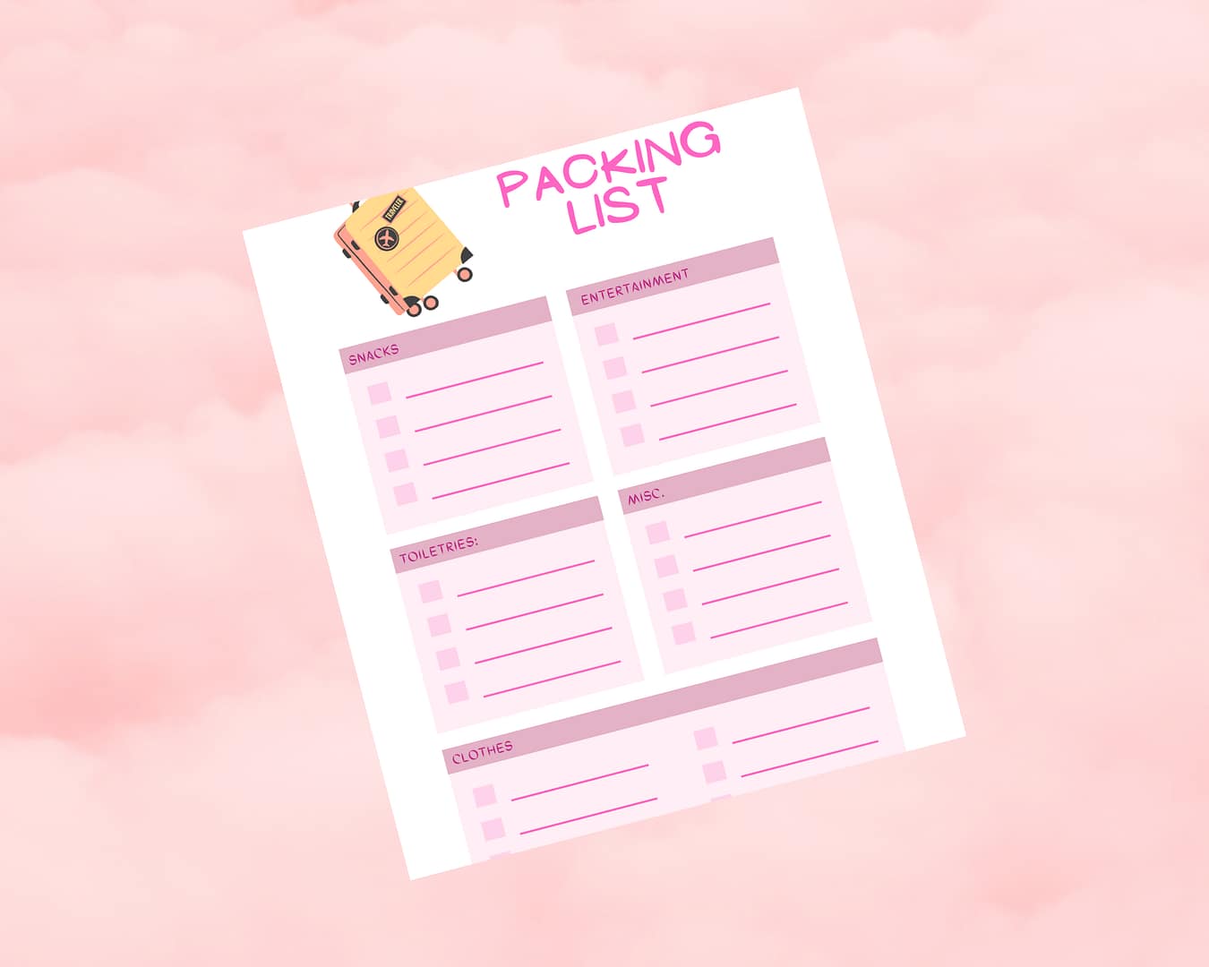 Cute Travel Packing List Printable Template